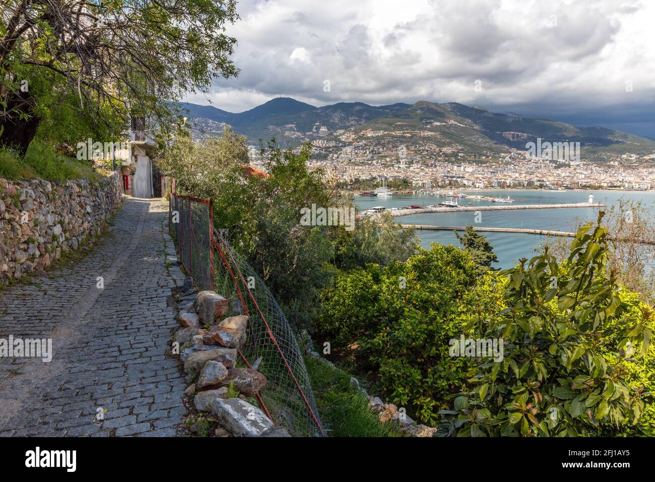 View of hiking trails and footpaths inside Alanya Castle, whisch is a ...