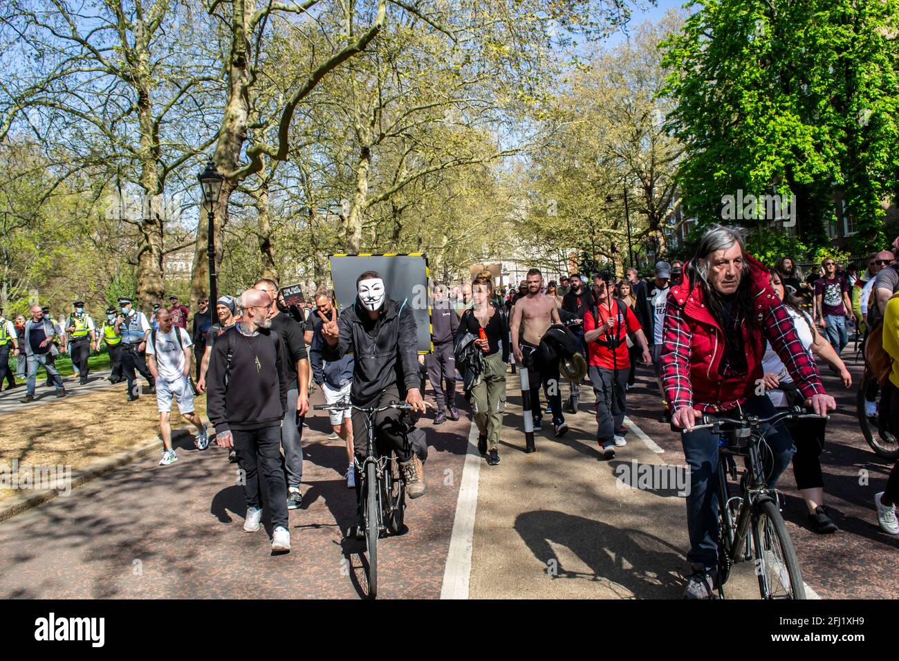 BIRDCAGE WALK, LONDON, ENGLAND- 24 April 2021: Protesters at a Unite ...