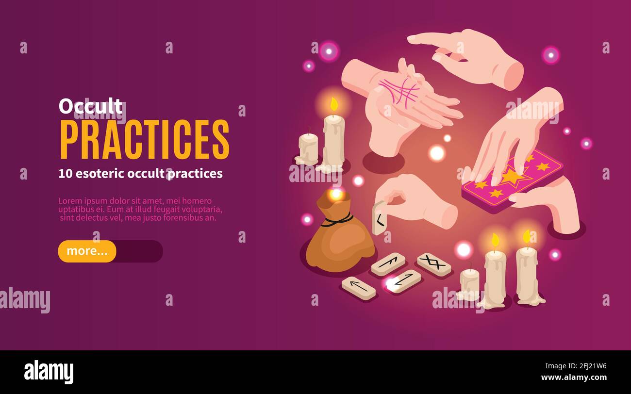 Isometric psychic fortune occult horizontal banner with editable text ...