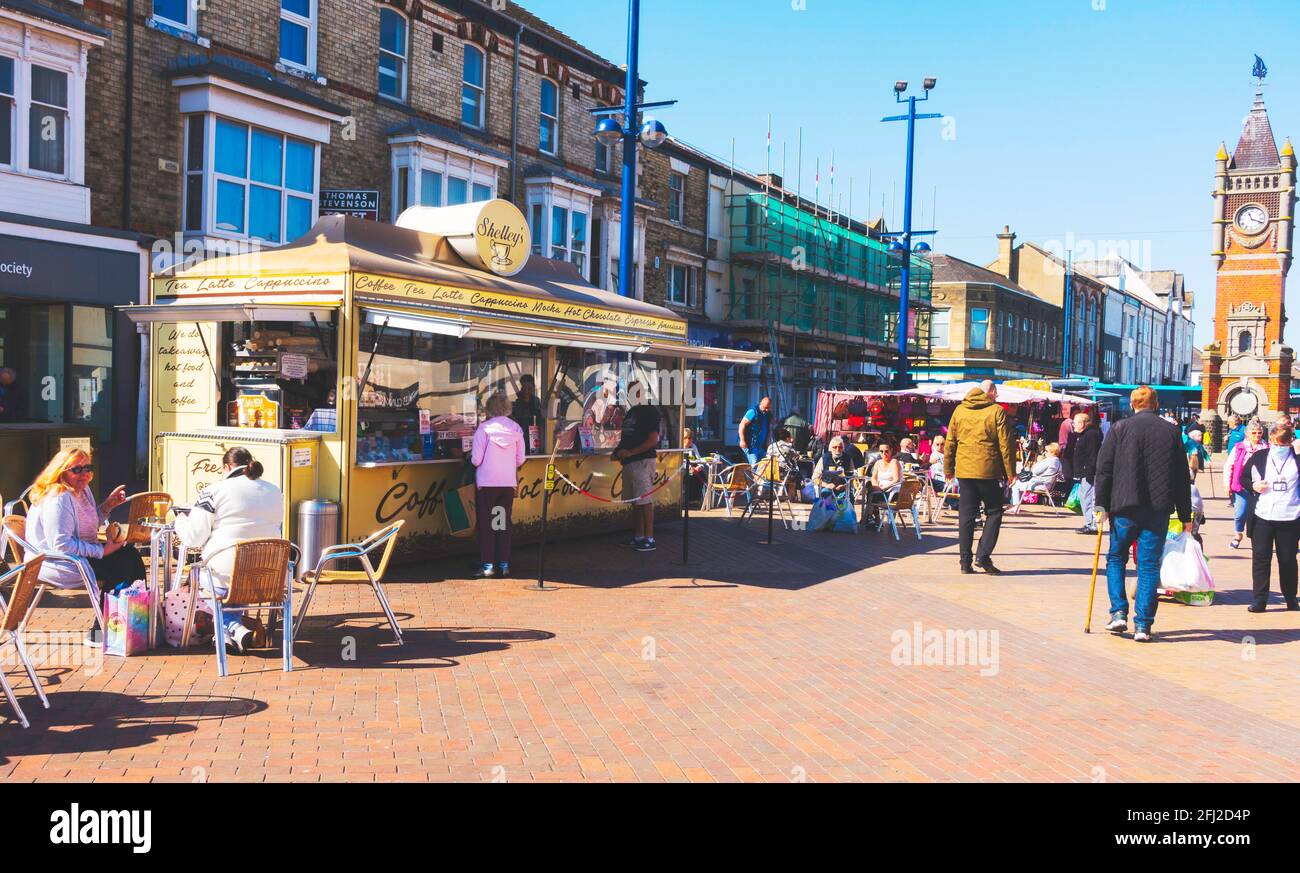 Shoppers enjoying refreshment at Shelley's Diner fast food stall in the ...
