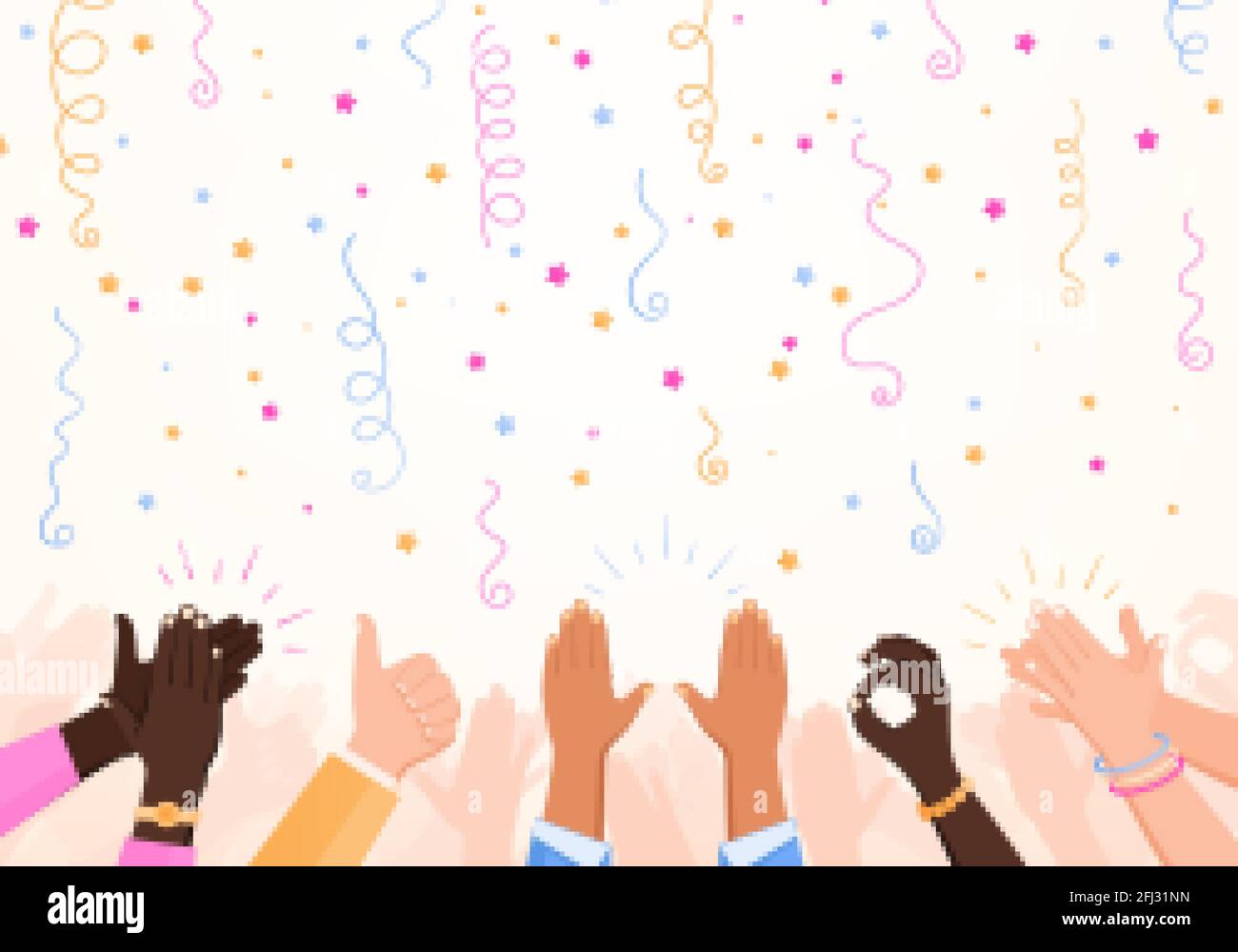 Clapping ok heart hands applause party composition with set of confetti ...