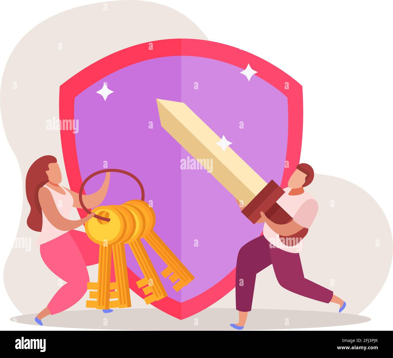 Quest game flat composition with doodle human characters gaming symbols ...