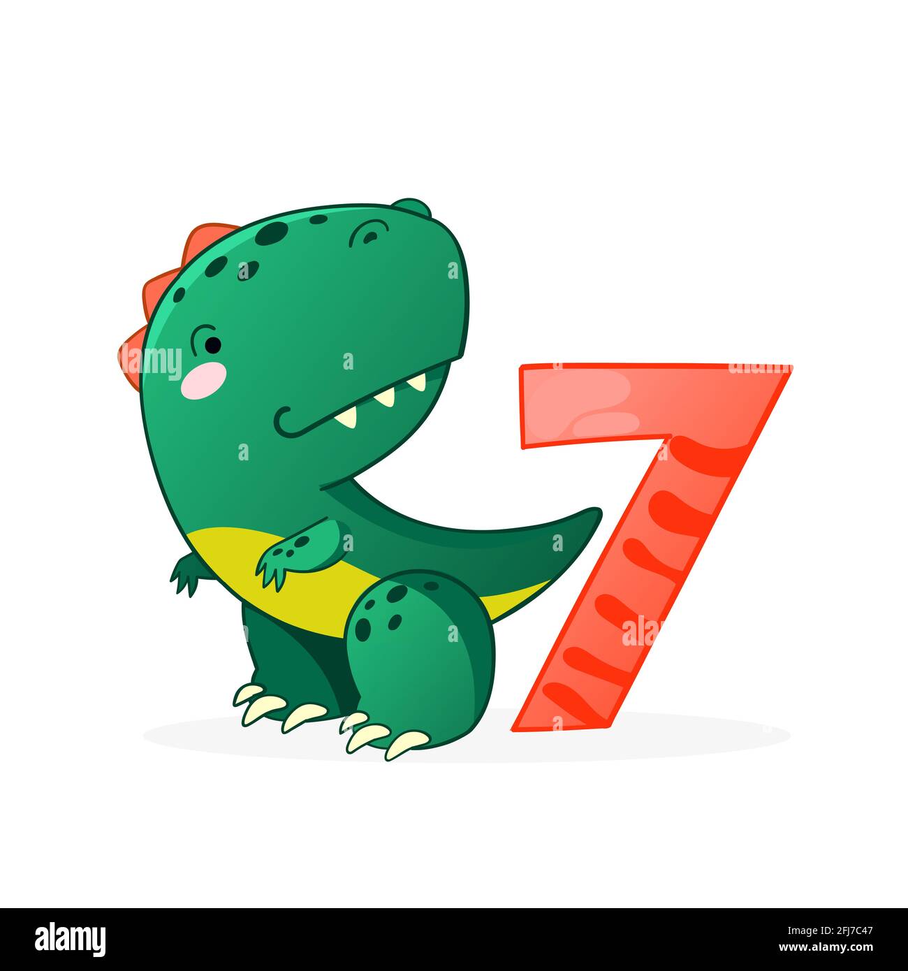 Cute dinosaur cartoon numbers. Number seven. Vector elements for ...