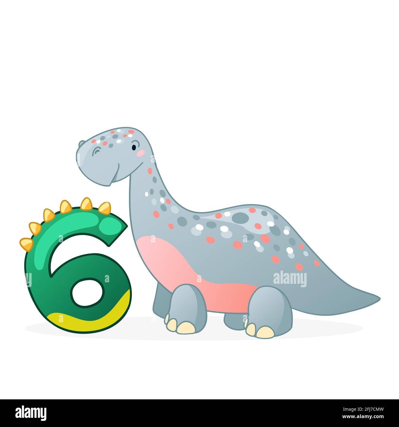Cute dinosaur cartoon numbers. Number six. Vector elements for ...