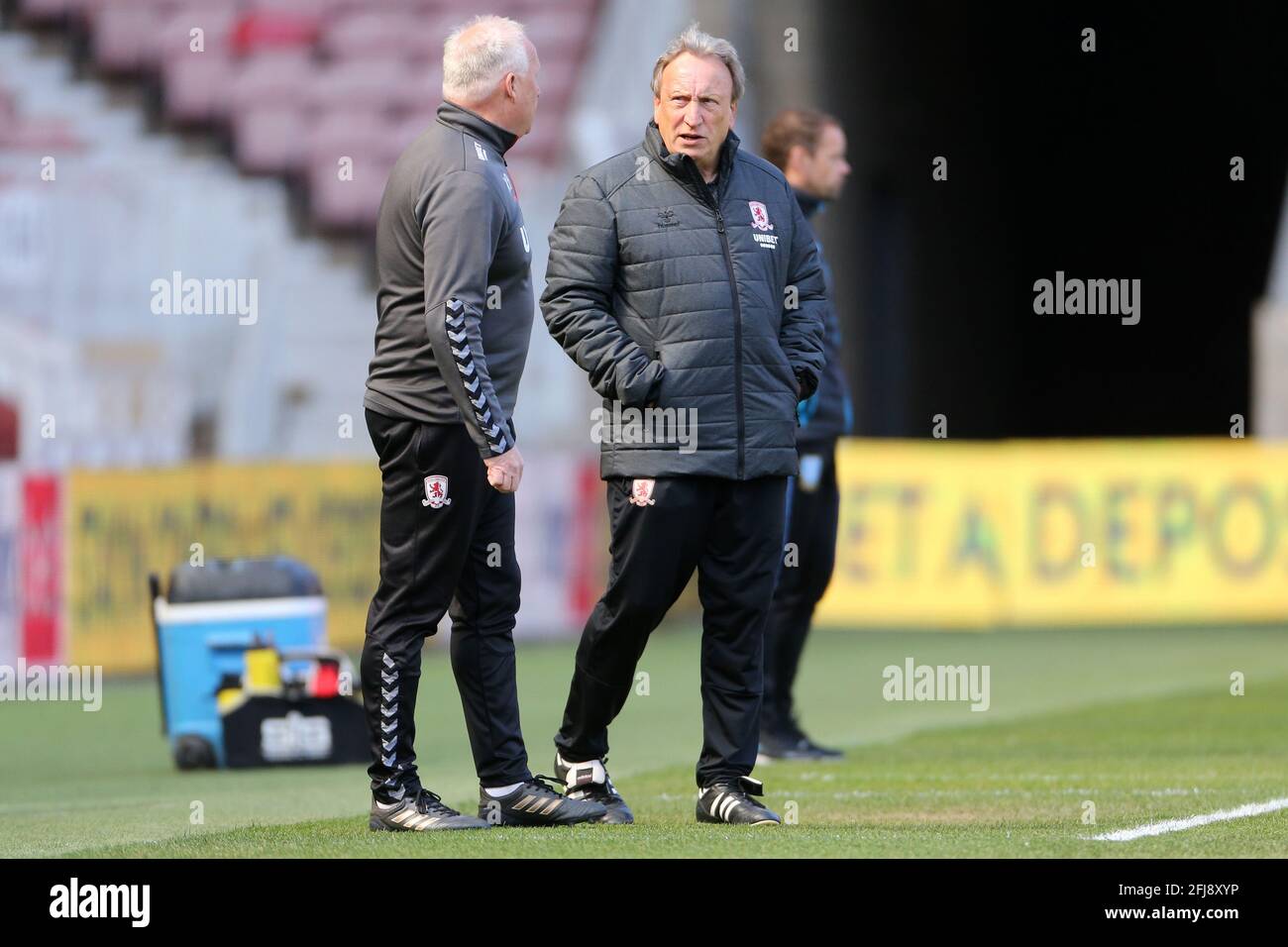 MIDDLESBROUGH, UK. APRIL 24TH Middesbrough manager Neil Warnock and ...