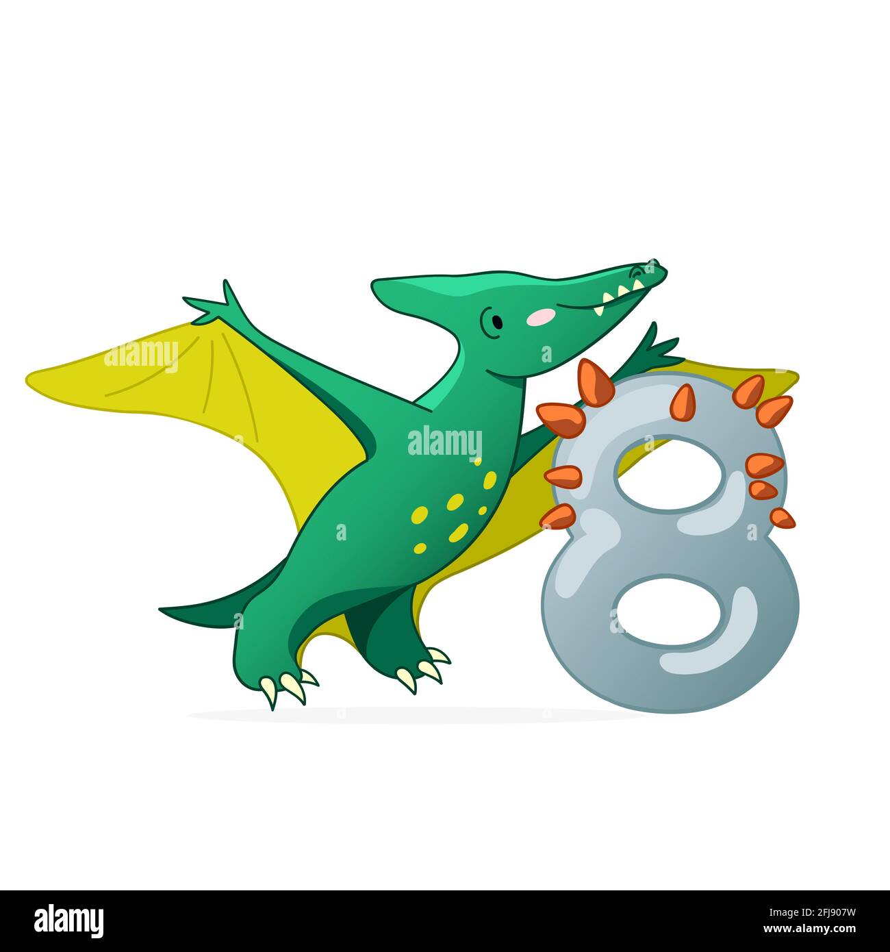 Cute dinosaur cartoon numbers. Number eight. Vector elements for ...