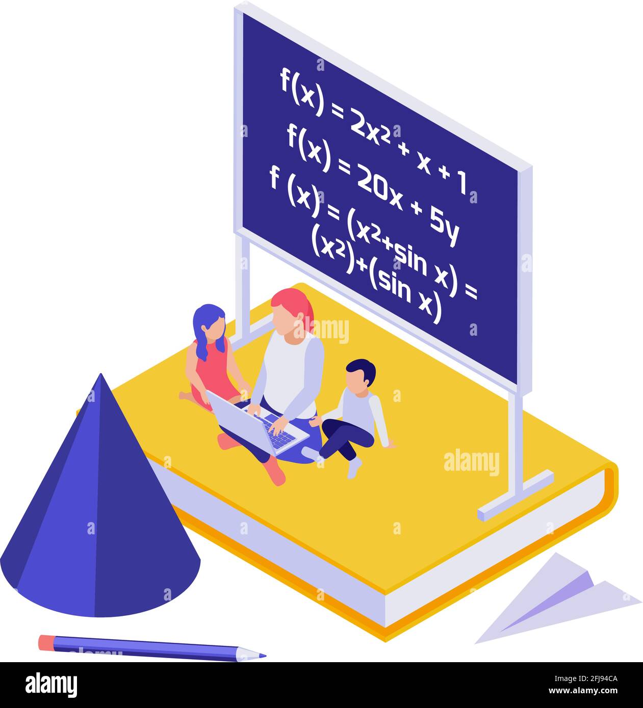 STEM education concept with woman and children doing mathematics ...