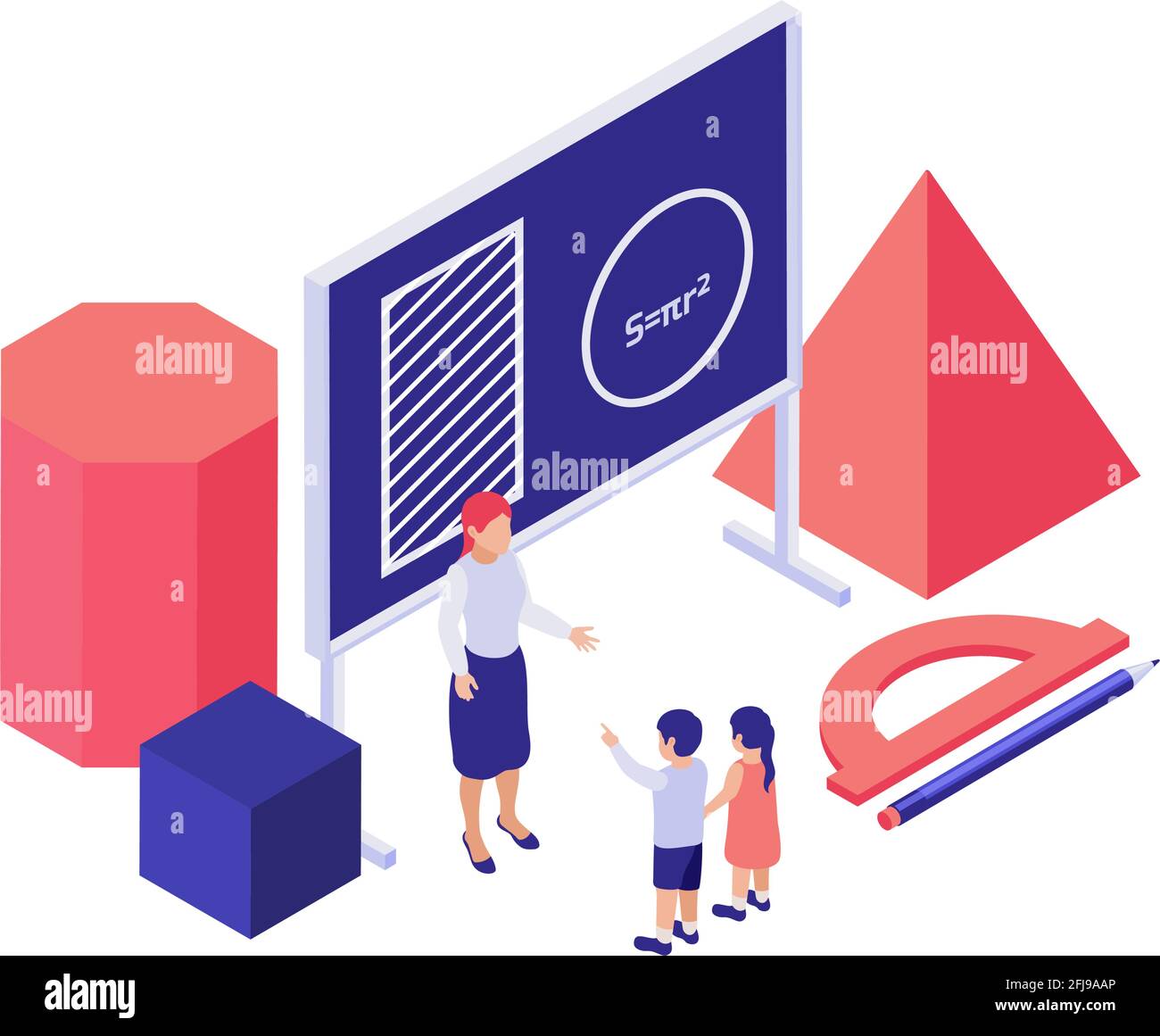Maths education isometric concept with 3d shapes teacher students ...