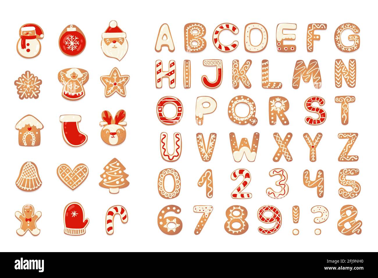 Christmas gingerbread cookies alphabet with figures. Biscuit letters ...