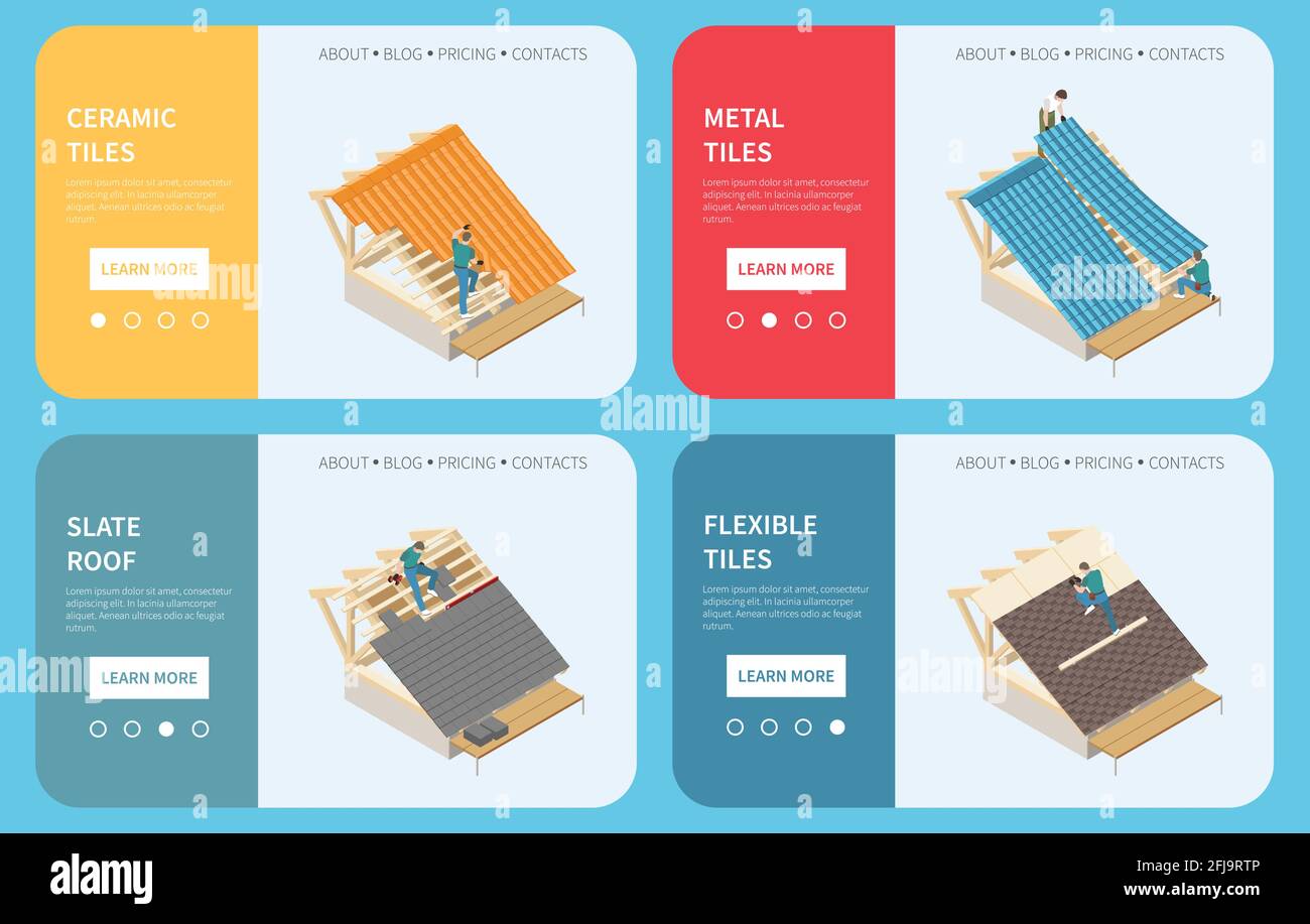 Roofing contractor buildings roof construction materials 4 isometric ...