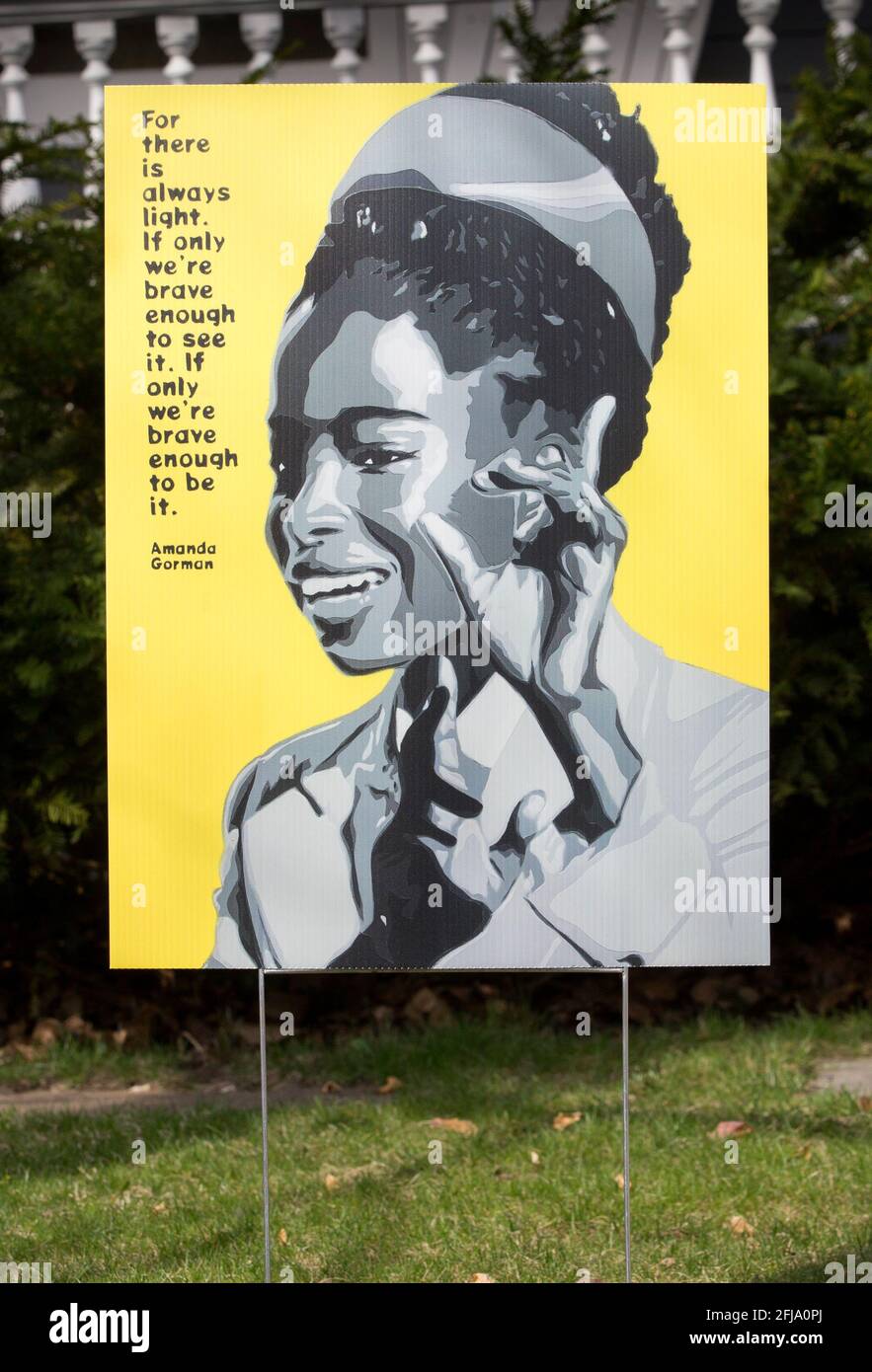 American poet and activist Amanda Gorman yard sign with the ending ...