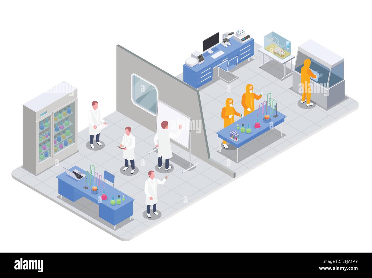 Pharmaceutical production isometric composition with view of research ...
