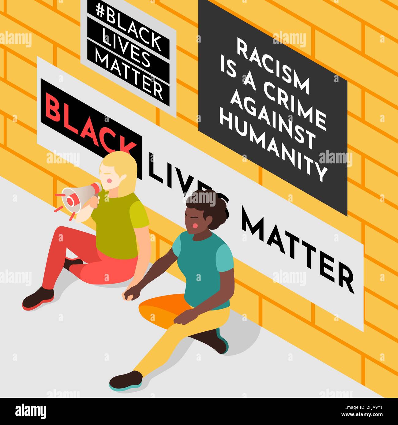 Black lives matter movement activists shouting slogans over loudspeaker ...