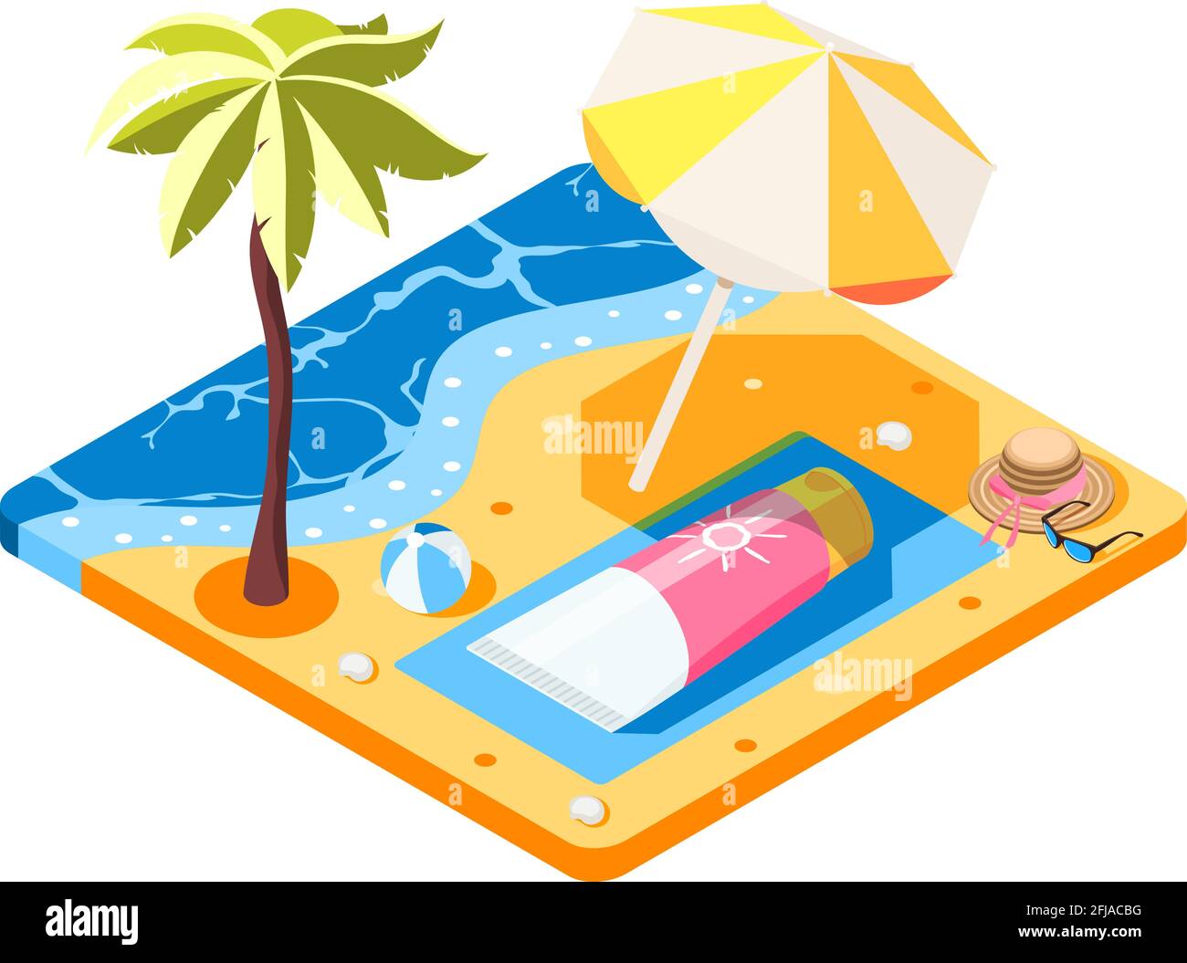 Sunscreen isometric composition with conceptual image of cream tube ...
