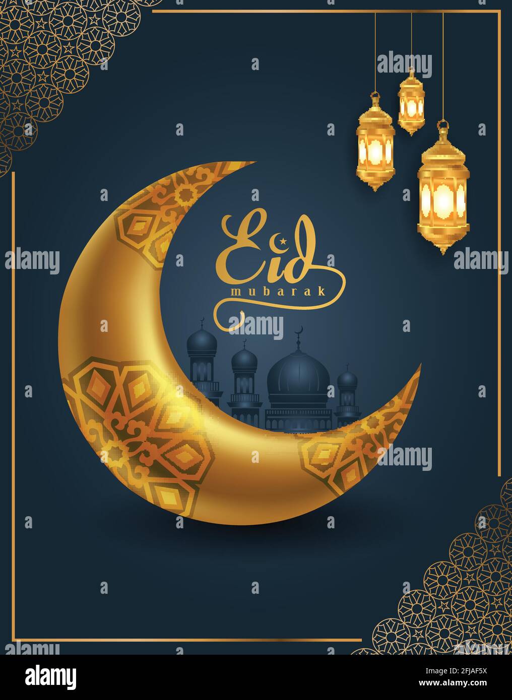 Eid Mubarak vector illustration design Islamic half crescent moon and ...