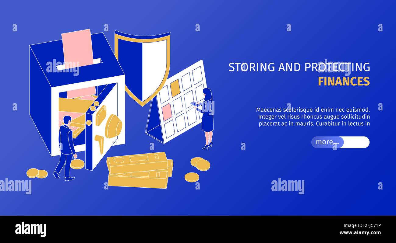 Finance storing and protecting service landing page with safe lock box ...