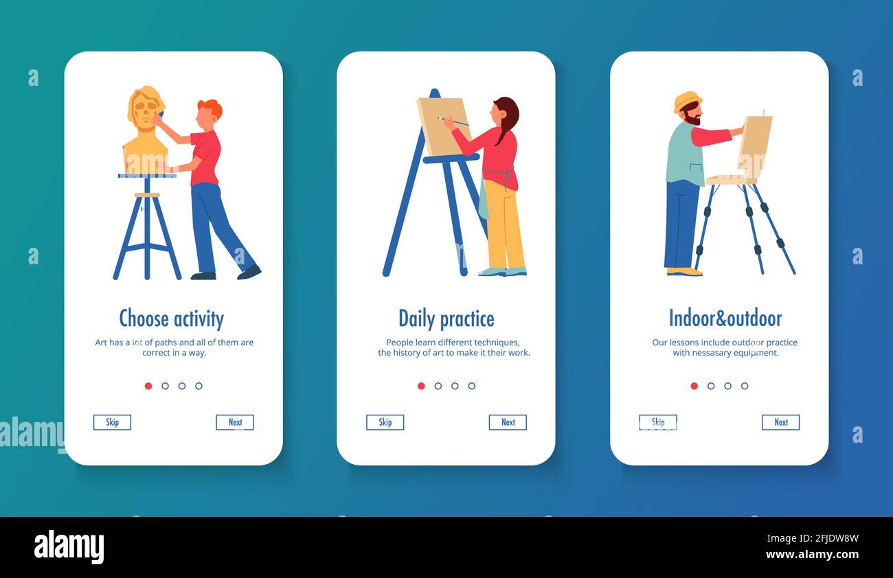 Artist creative professions vertical banners with page switch buttons ...