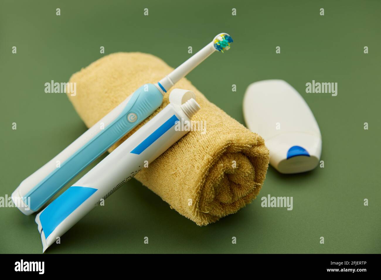 Oral care products, toothbrush, toothpaste, floss Stock Photo - Alamy
