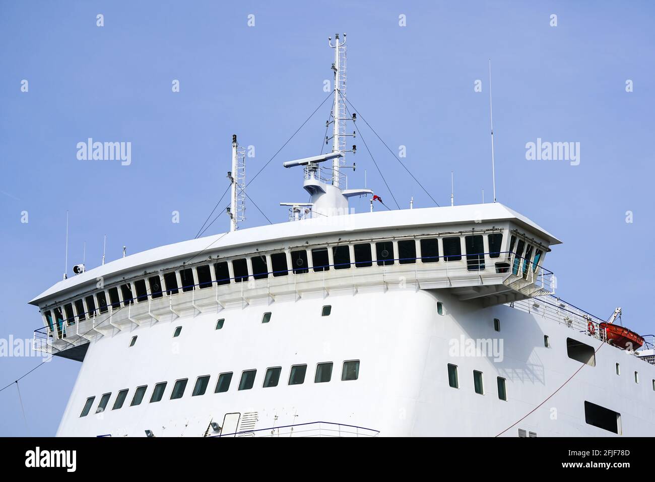 white captain bridge with radar system on the big cruise ferry ship ...