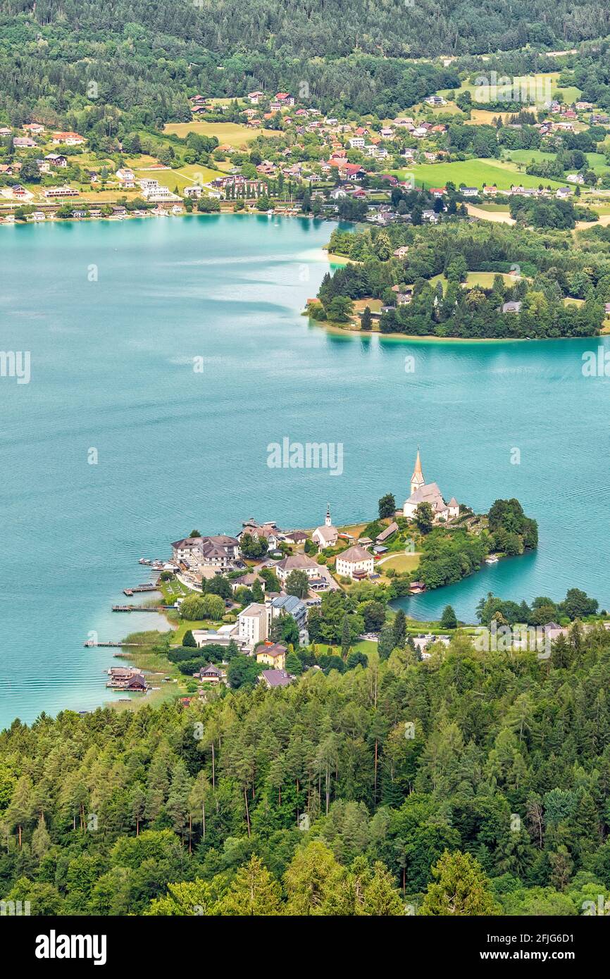 Aerial view to Worthersee lake in Austria, summertime travel ...