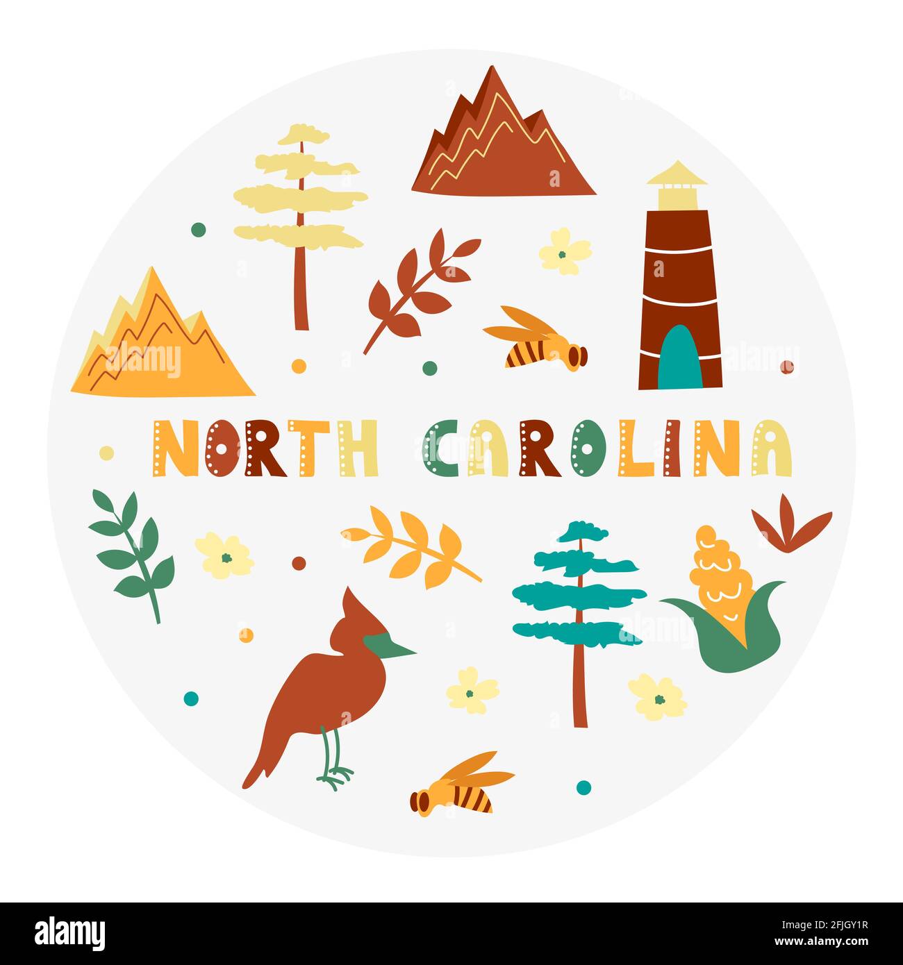 USA collection. Vector illustration of North Carolina theme. State ...