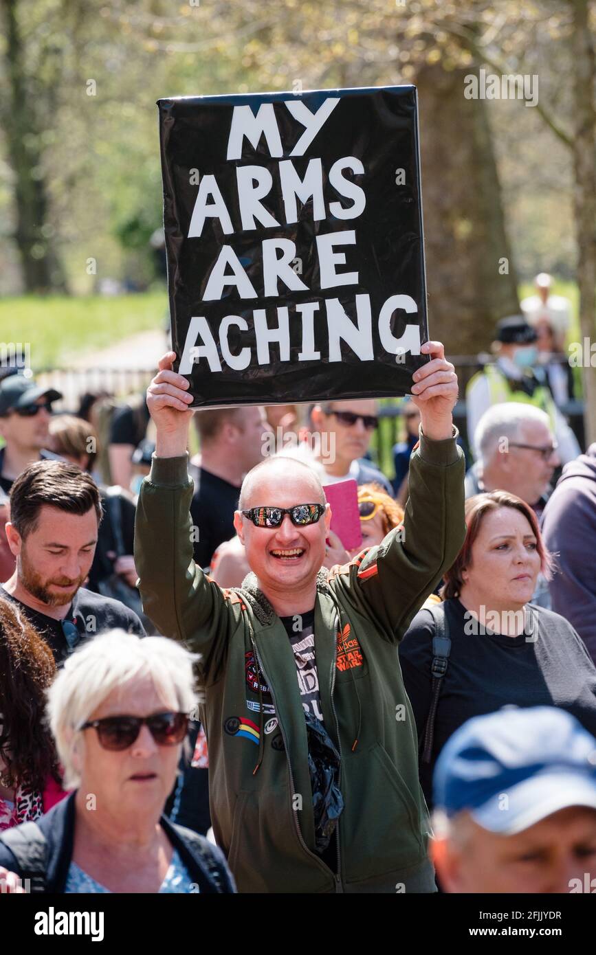 London, UK. 24 Apr 2021. Unite for Freedom protesters march in central ...