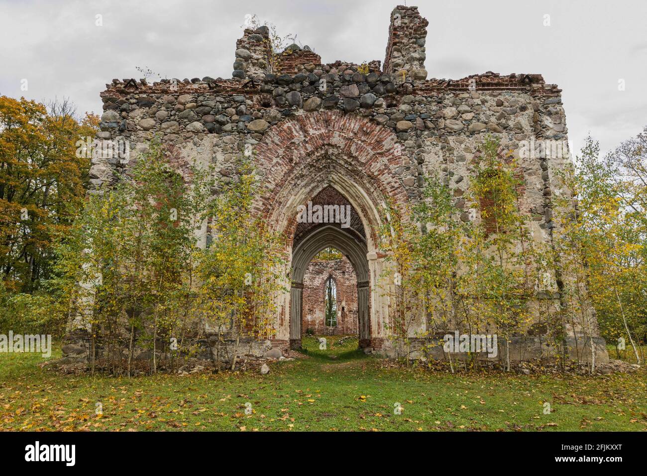 The ruins of an old abandoned church. A large ruined old building of ...