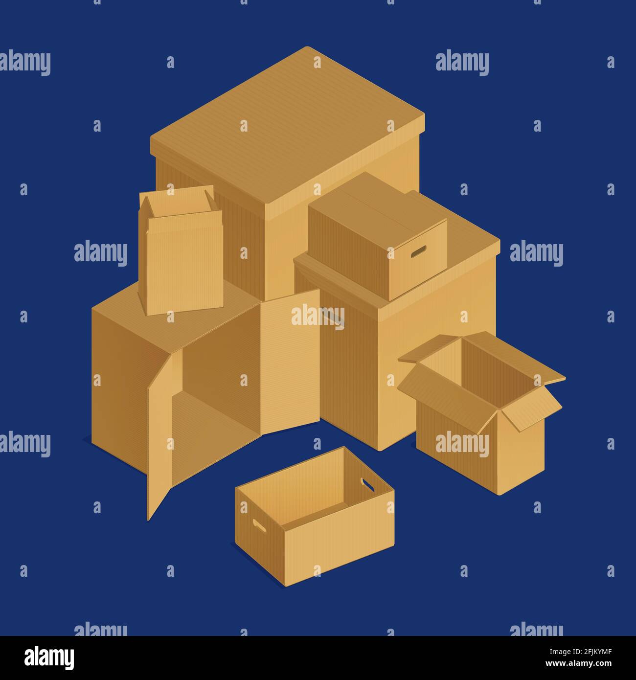 Isometric cardboard boxes composition with set of carton packages of ...
