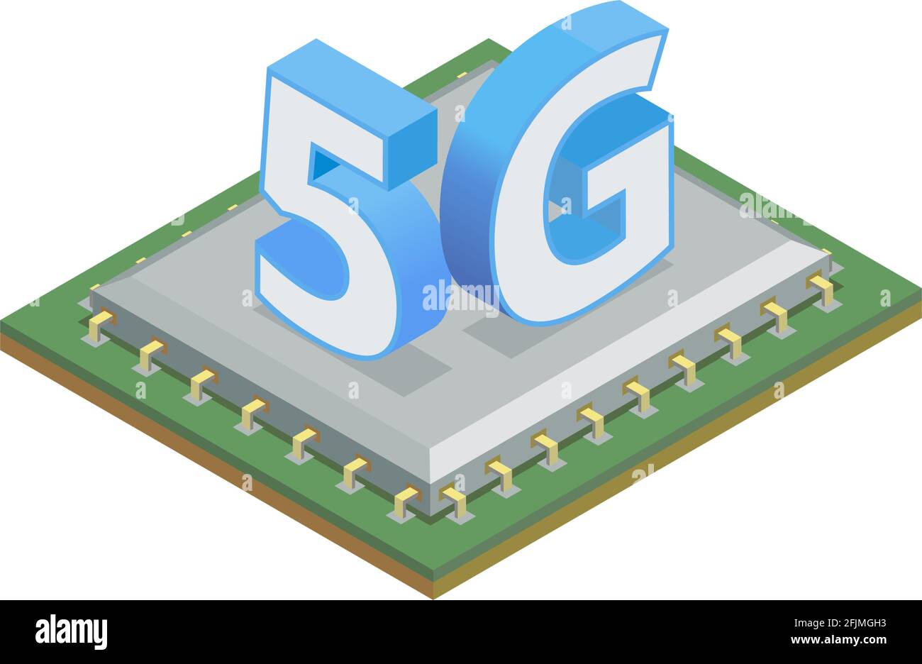 5g High Speed Internet Isometric Composition With Isolated Image Of Silicon Chip With Text