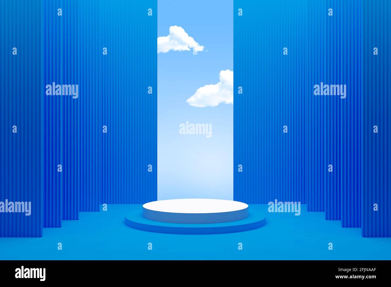 Modern 3D Podium Stage with Sky and Clouds in the back. Abstract blue ...