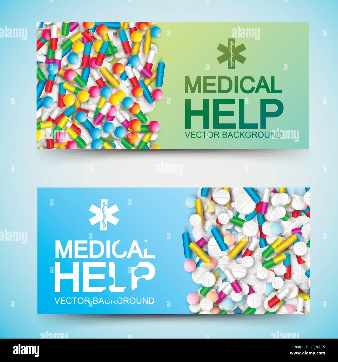 Medical treatment horizontal banners with inscriptions and colorful ...