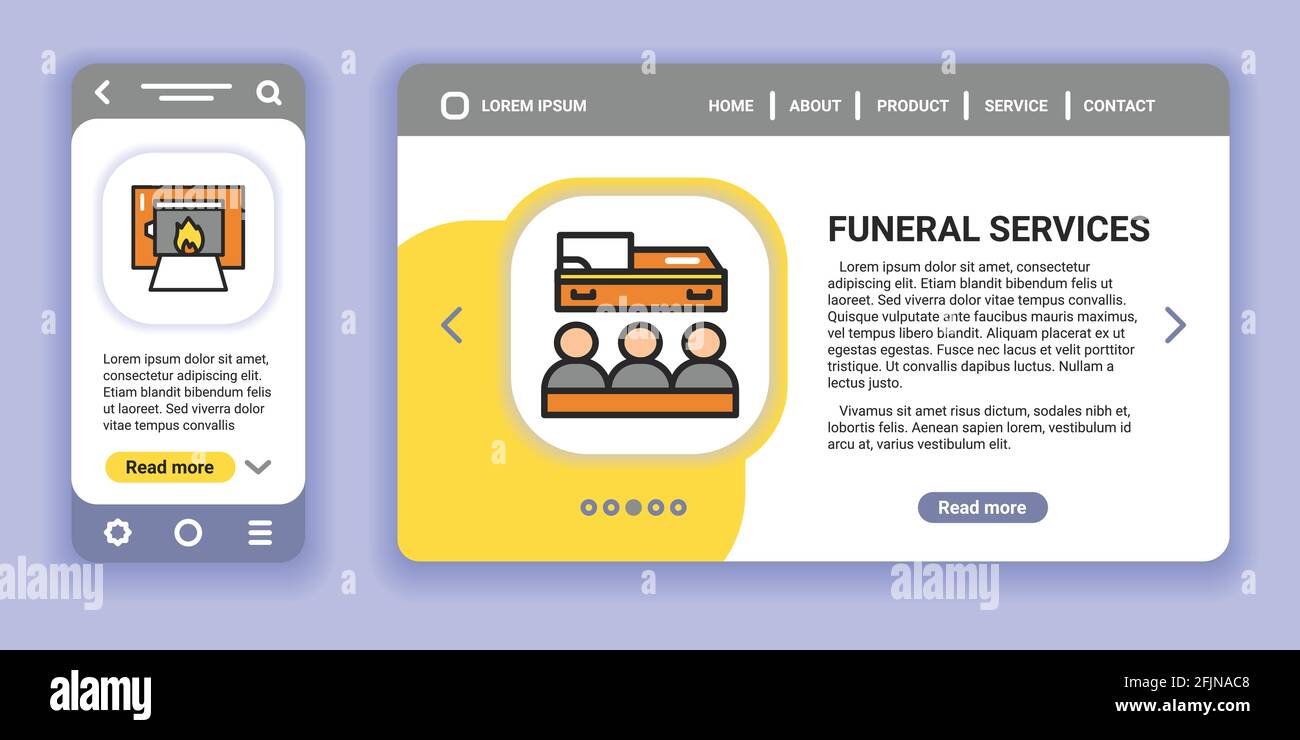 Funeral services web banner and mobile app kit. Outline vector ...