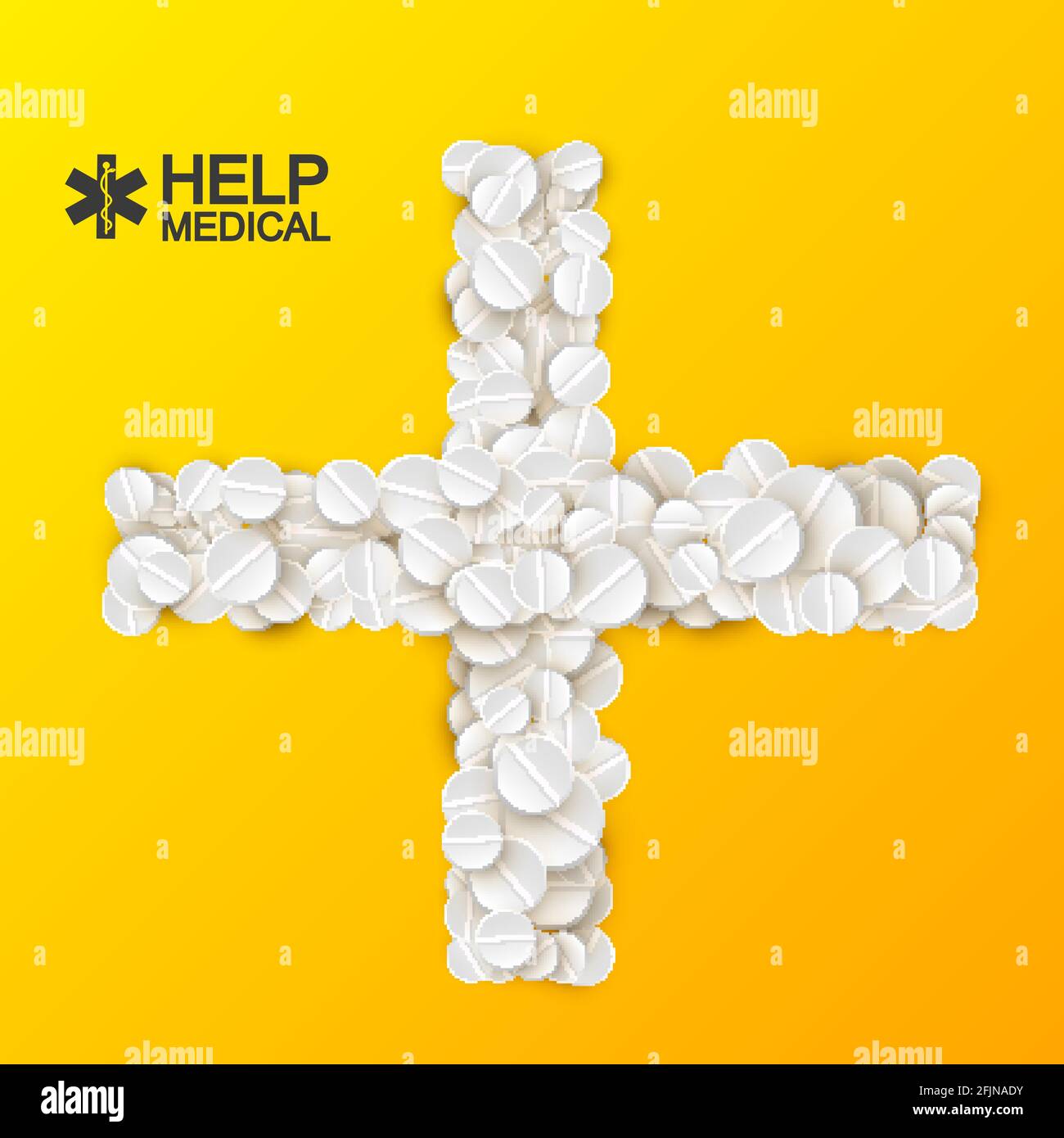 Bright medical care template with white remedies tablets and pills in ...