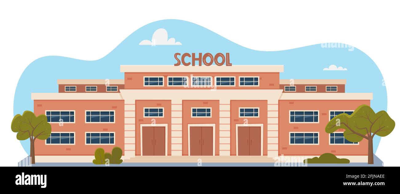 Modern School Building Exterior. Welcome Back To School. Educational ...