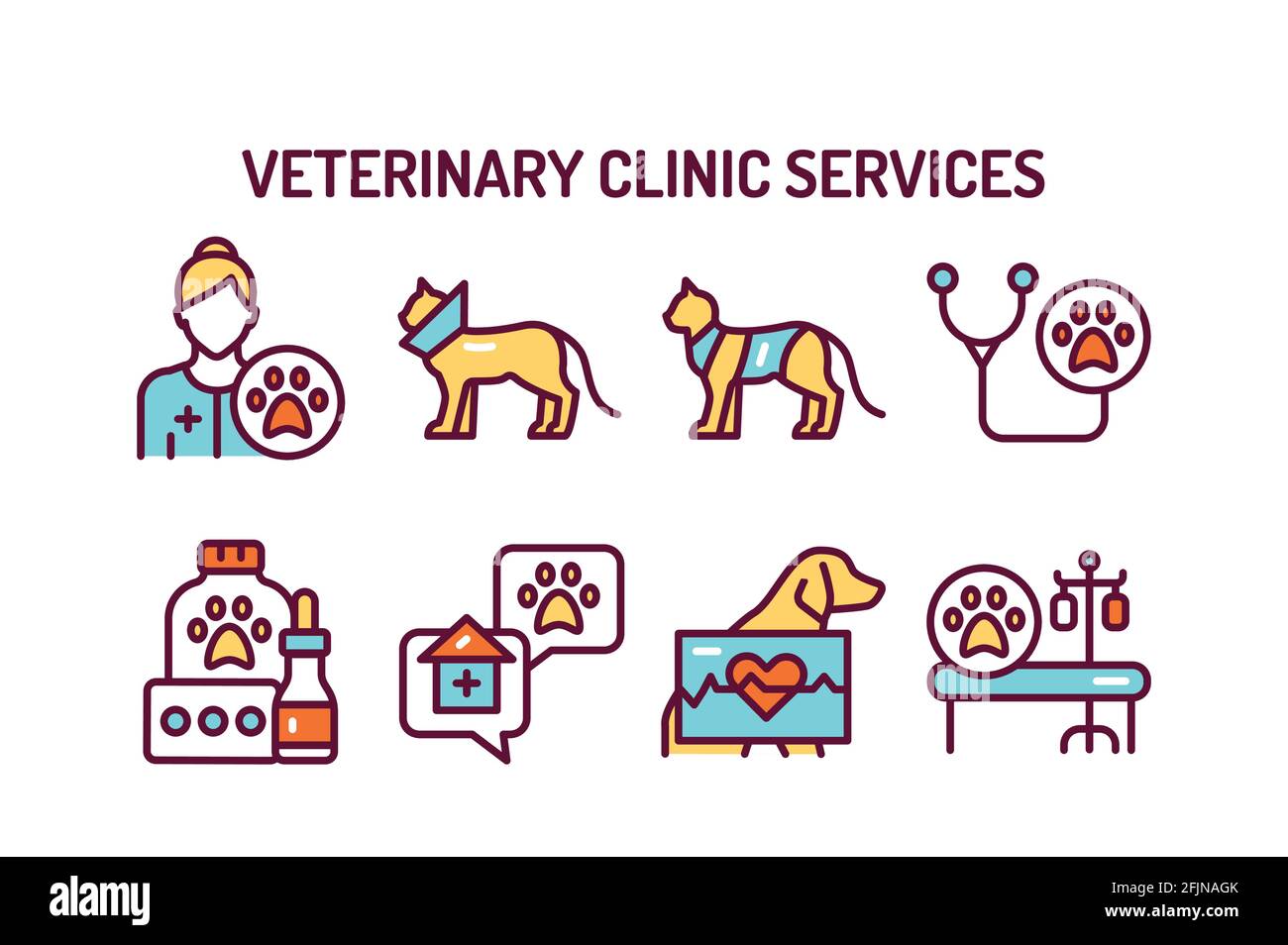 Animal checkup color line icons set. Isolated vector element. Outline ...