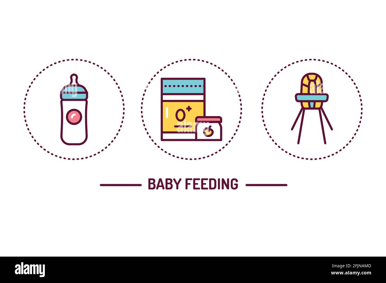 Baby feeding color line icons concept. Isolated vector element. Outline ...