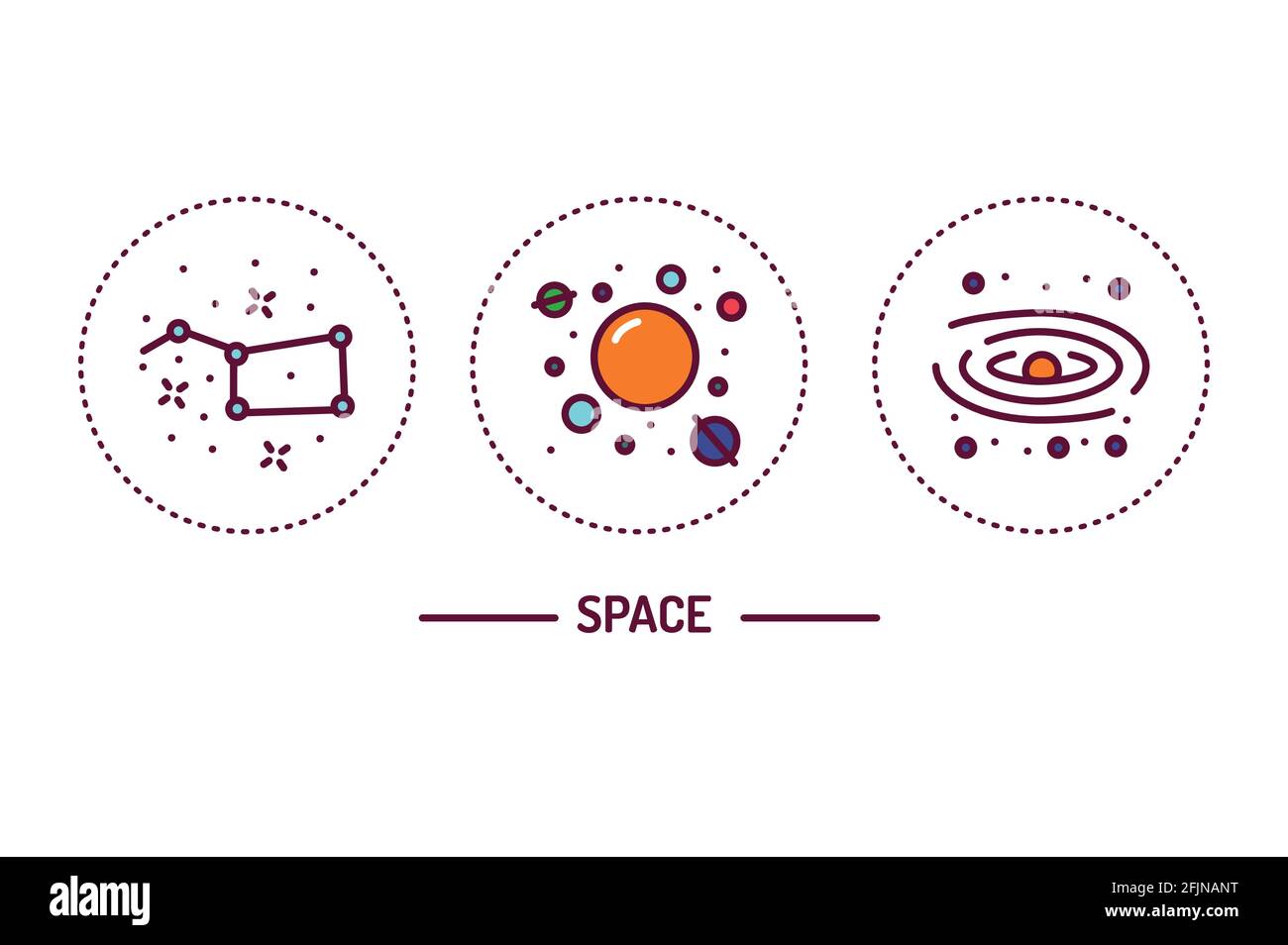 Space color line icons set. Pictograms for web page, mobile app, promo ...