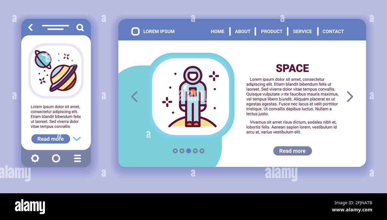 Space web banner and mobile app kit. Outline vector illustration Stock ...
