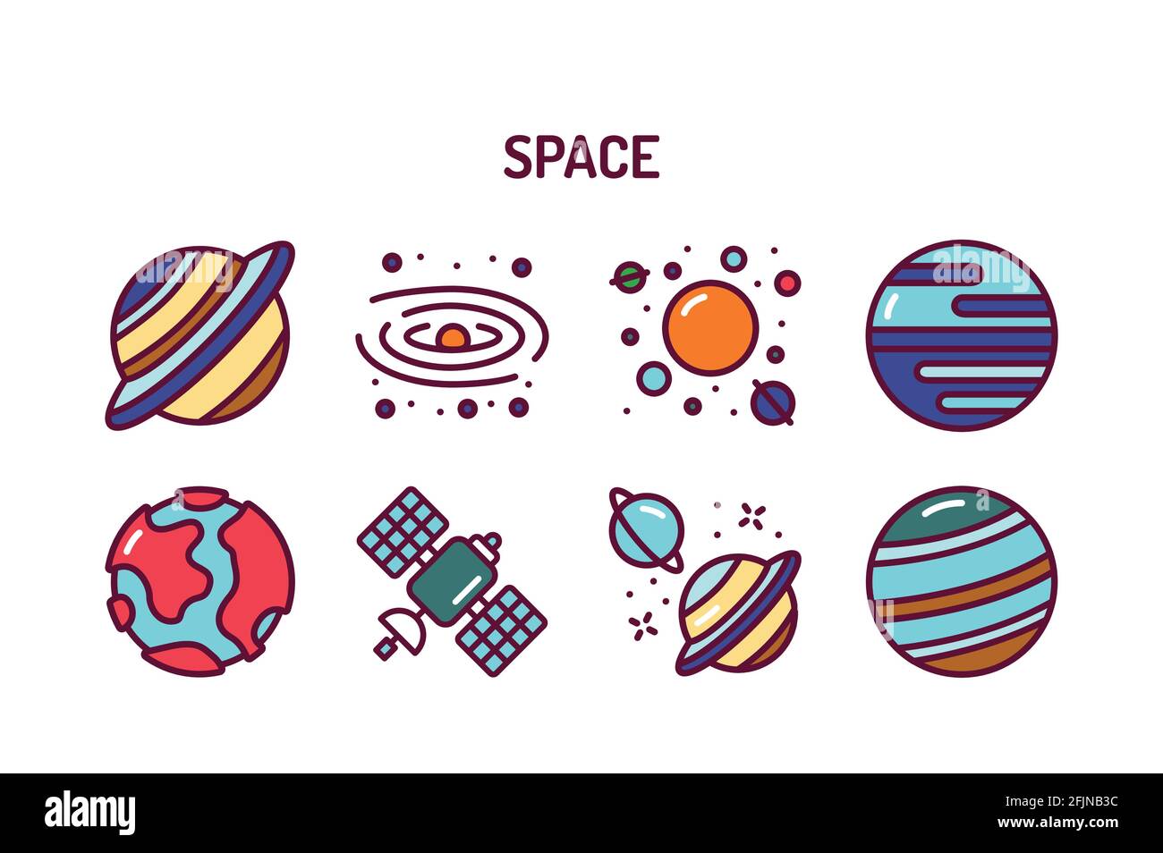 Space color line icons set. Pictograms for web page, mobile app, promo ...