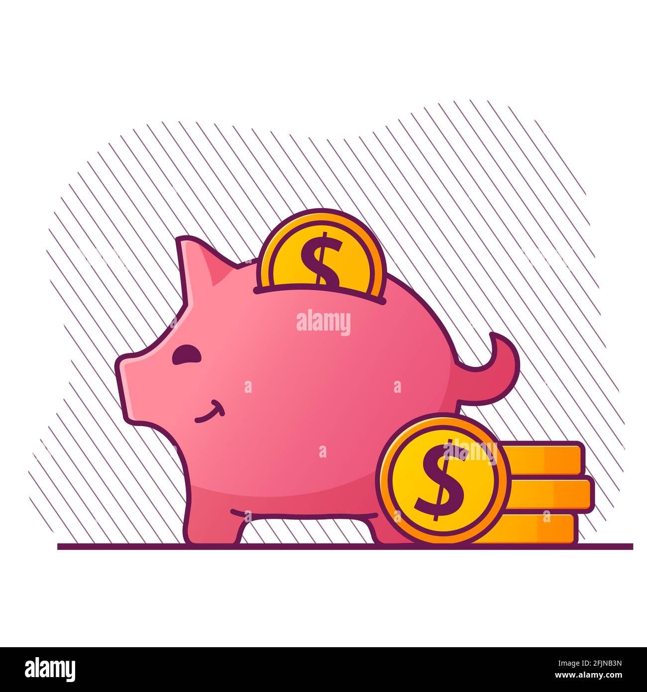 Saving and investment money.Bank deposit.Dollar coins stack.Cartoon ...