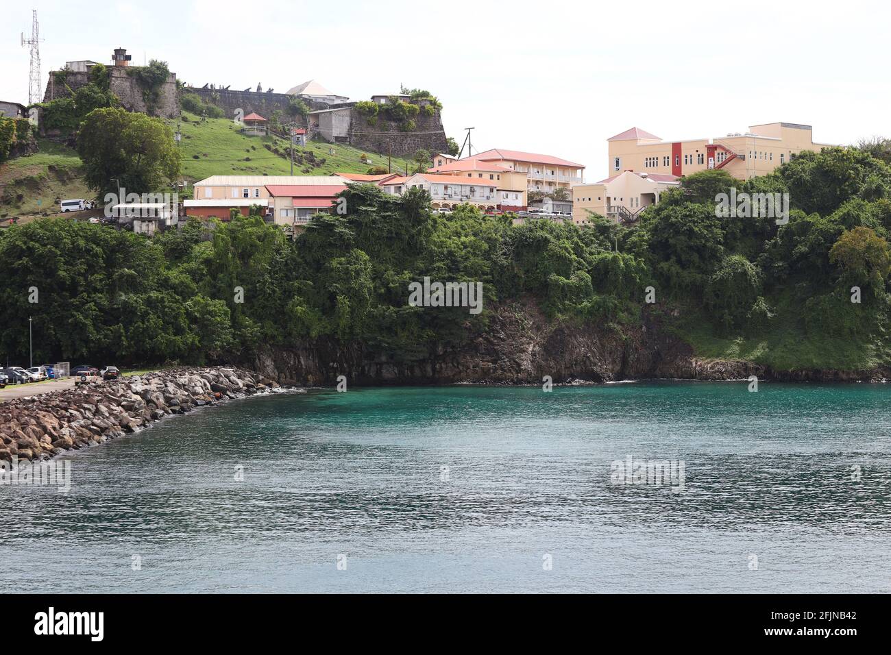 St. George's Harbour and coast with Fort George on the Caribbean Island ...