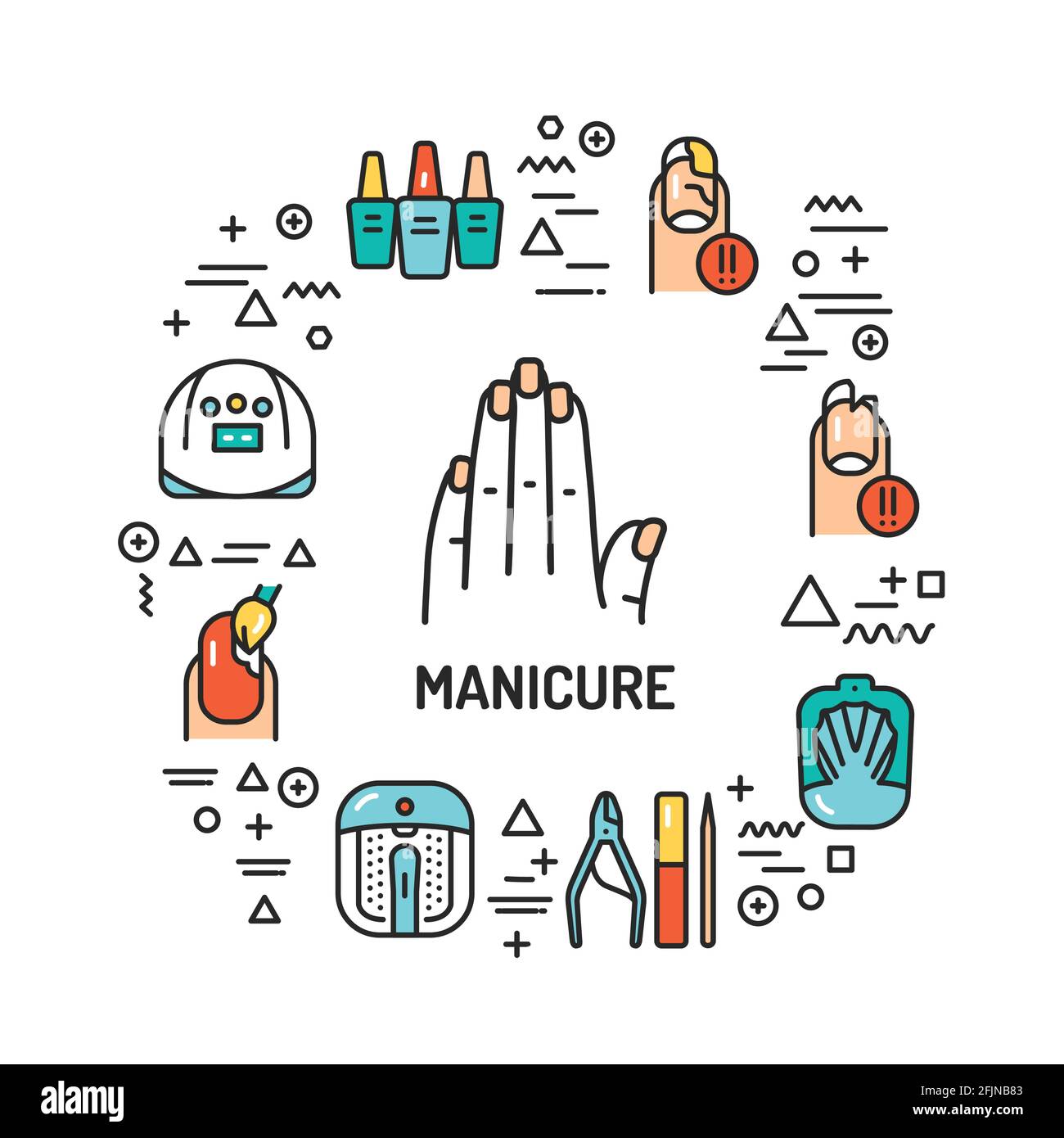Manicure web banner. Infographics with linear icons on white background ...