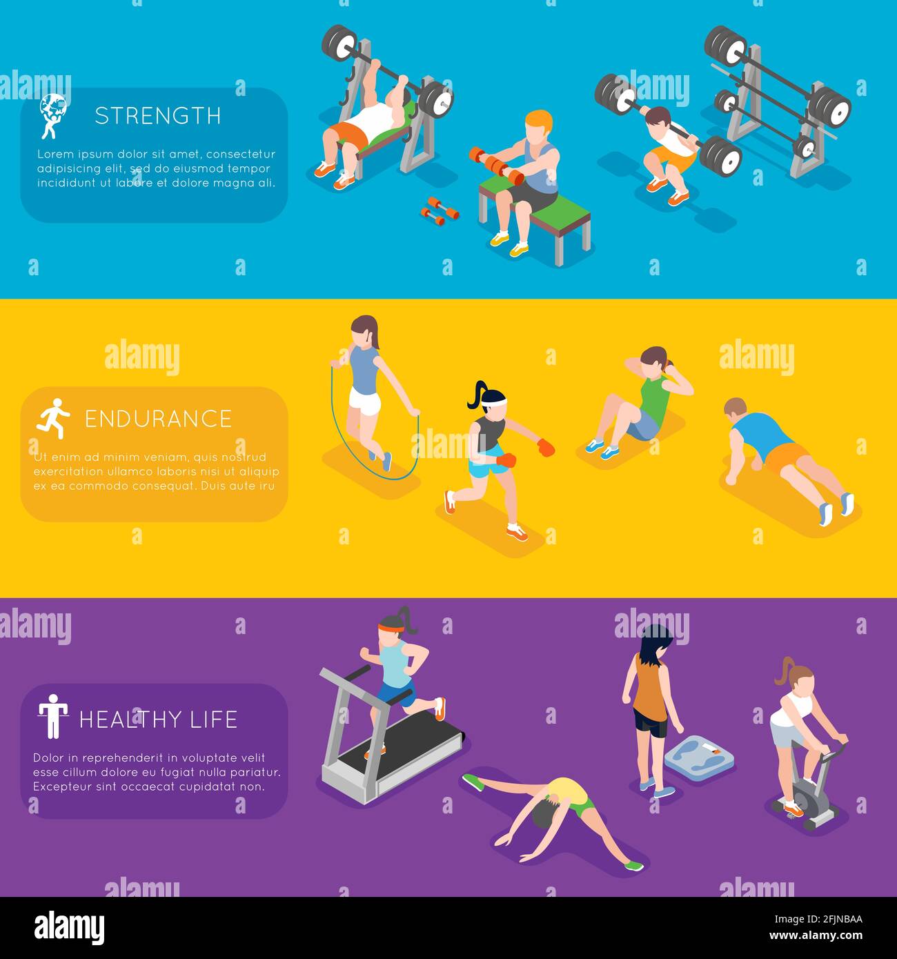 Fitness vector banners. Sport exercise fitness, training fitness gym ...