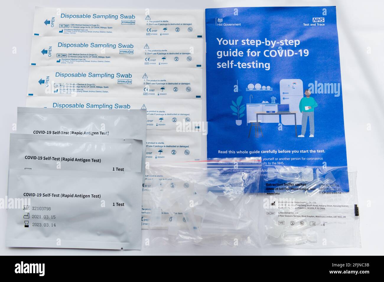 The content of a Covid-19 Rapid Antigen home self test kit isolated ...