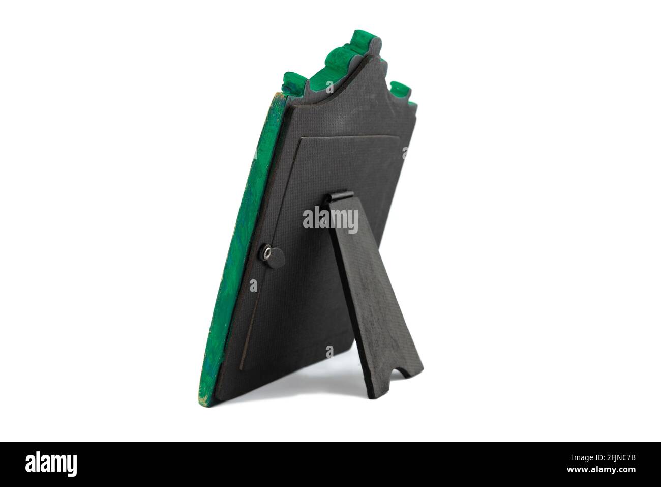 Back view of a green classic photo frame, isolated on white background ...