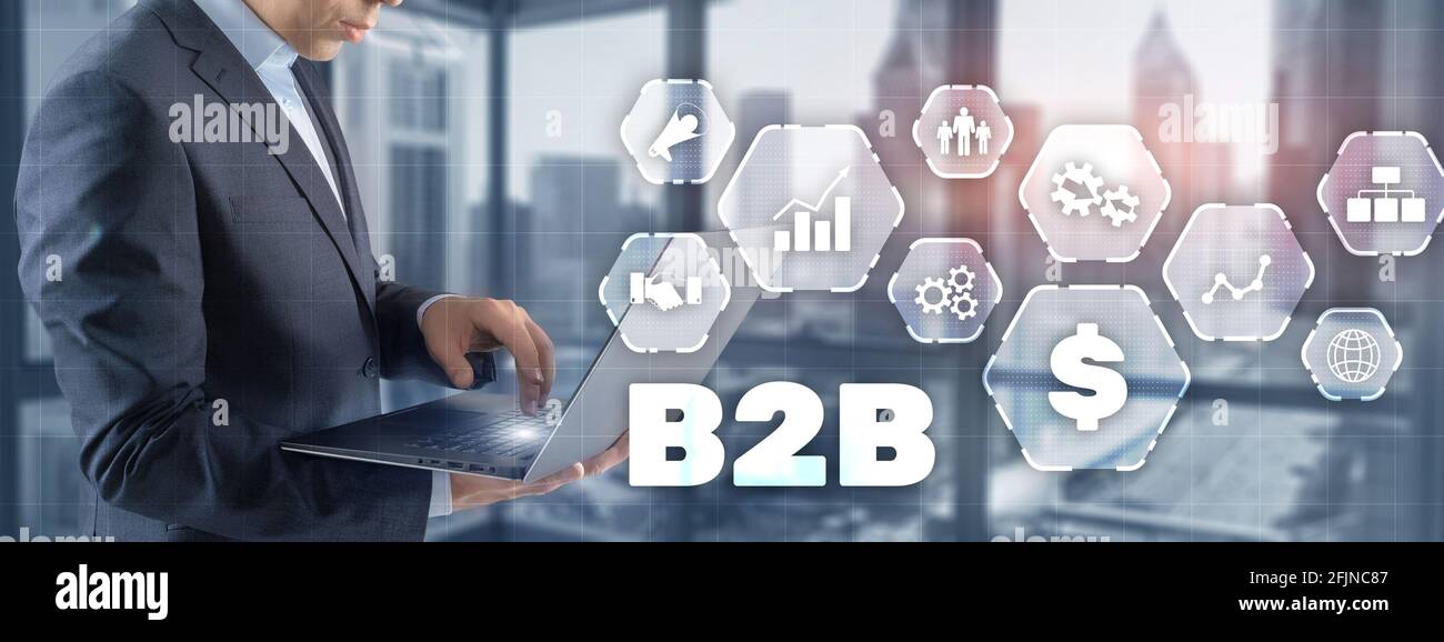 B2B icon on virtual screen on modern city background Stock Photo - Alamy