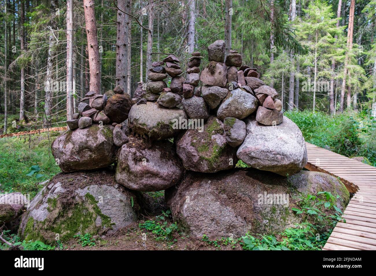 large stones in wild forest with moss and cracks from time Stock Photo ...