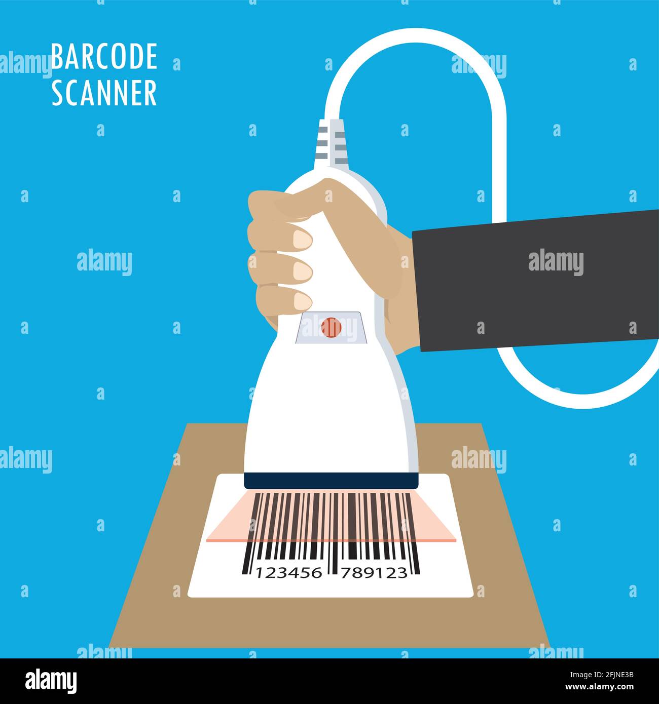 Hand holding scanner,barcode scan,isolated on blue background,modern ...