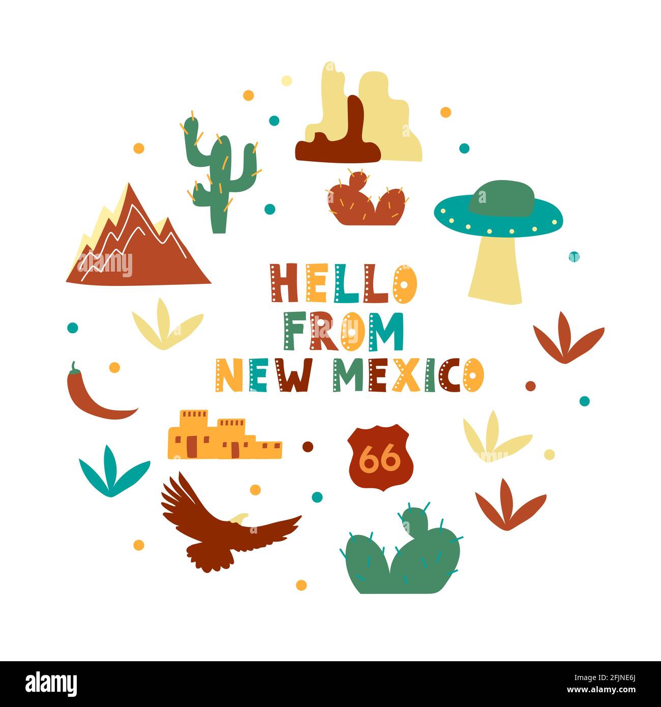 USA collection. Hello from New Mexico theme. State Symbols Stock Vector ...