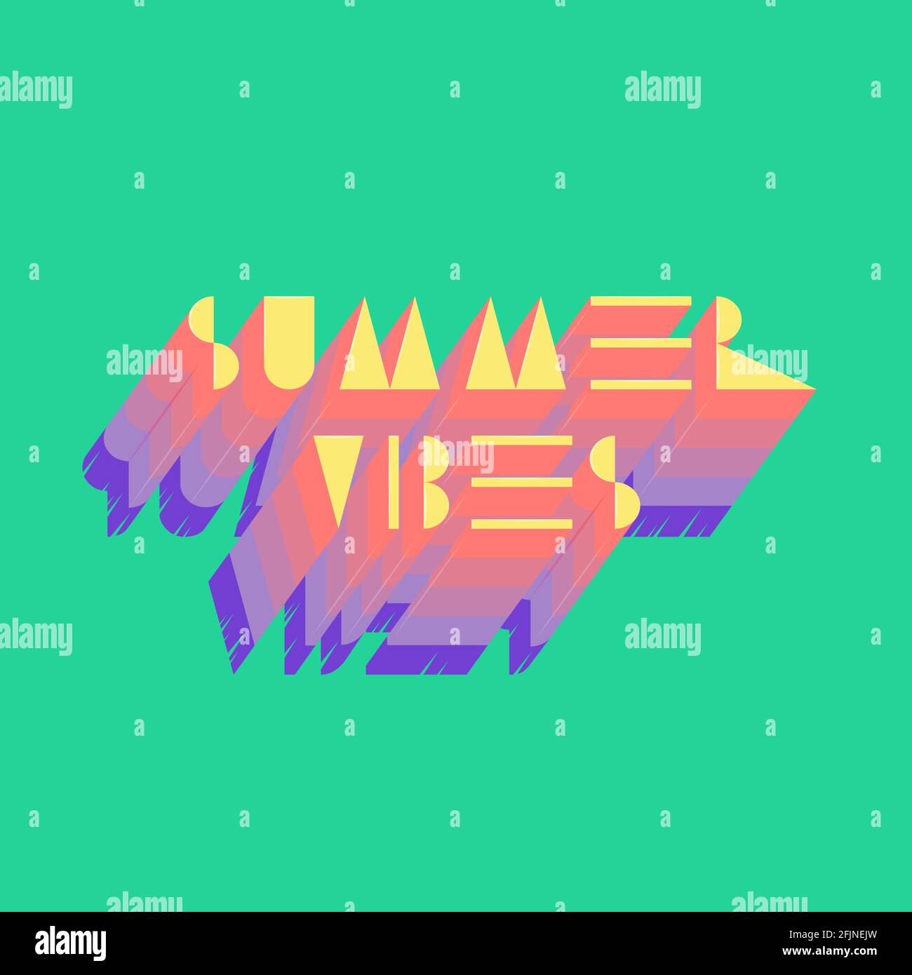 Summer Vibes - colorful text on turquoise grass background. Design ...